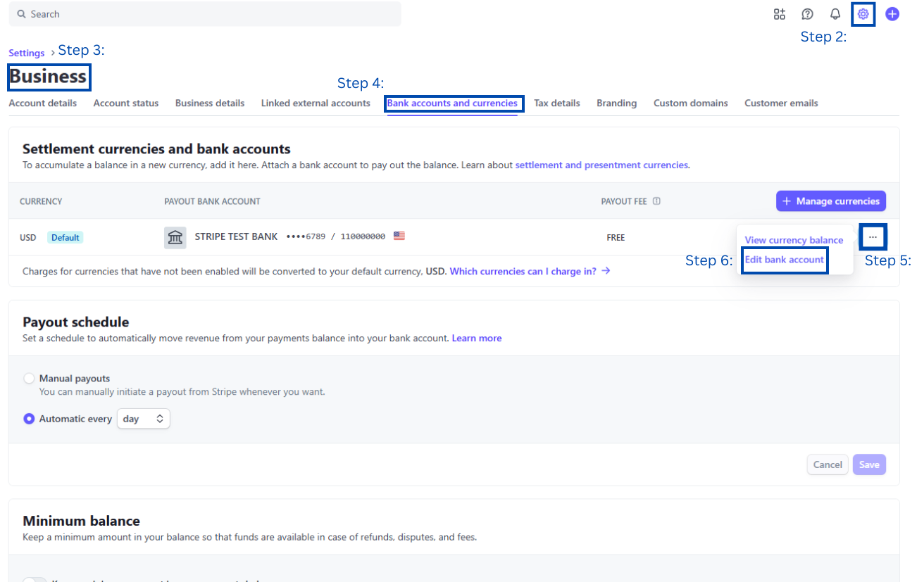 How to Update Bank account information on Stripe